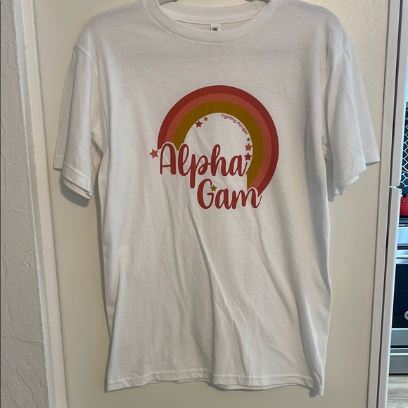 Alstyle | Tops | Alpha Gam Sorority White Tshirt With Rainbow And Alpha ...